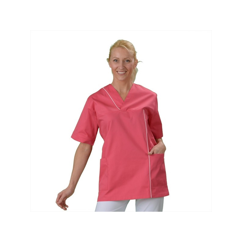 Tenue infirmière rose col V BENJ202T - label-blouse.net