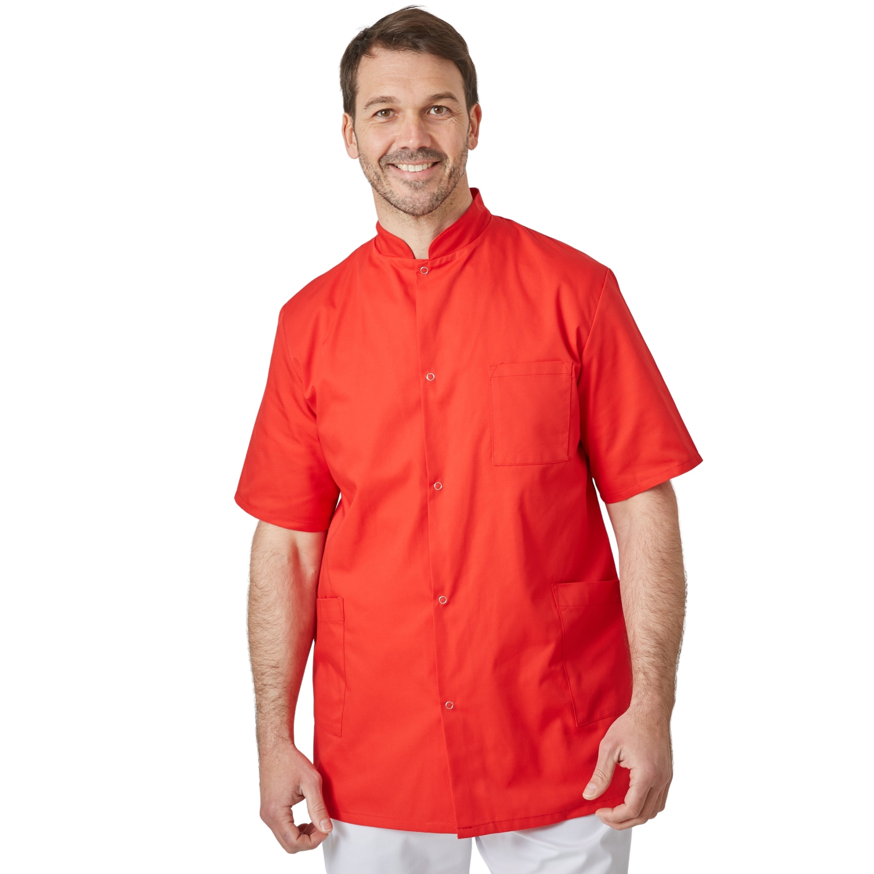 Tunique médicale homme Blanche parement vert pressions vertes